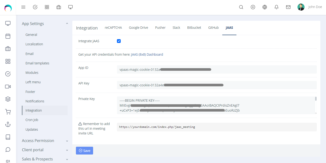JAAS (Jitsi as a Service or 8x8) Integration for RISE CRM by ClassicCompiler